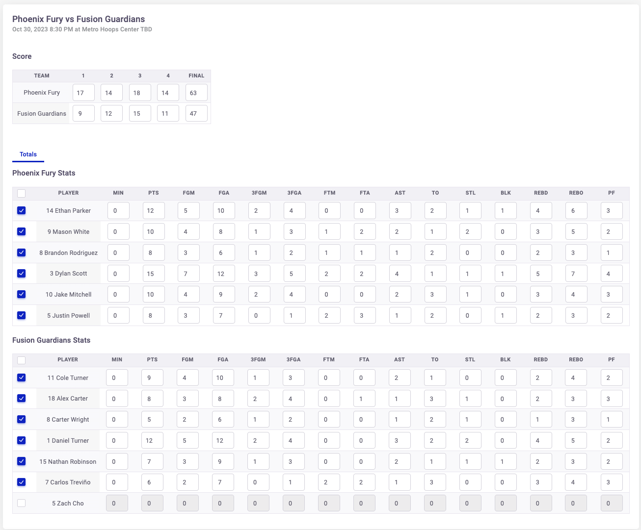 Management Tools - Sports Track